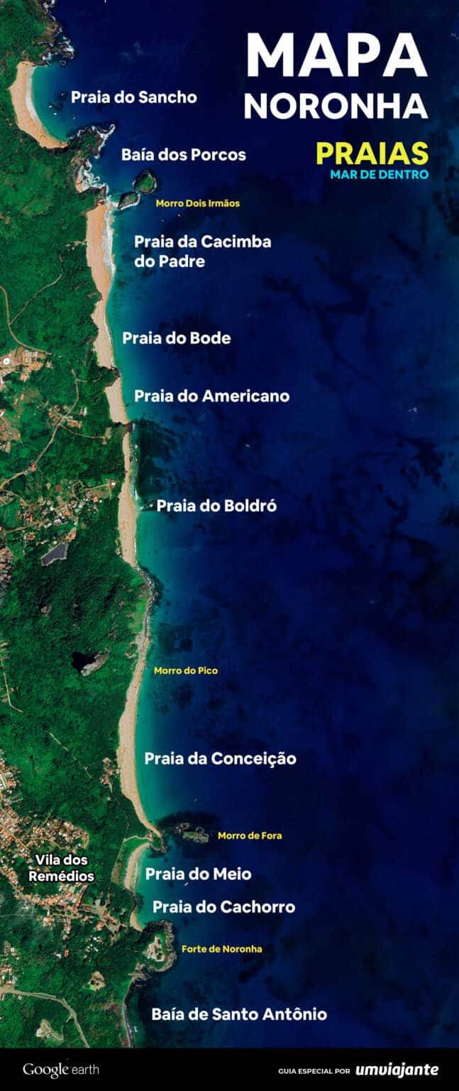 Mapa Fernando de Noronha: Melhores praias e pontos da ilha
